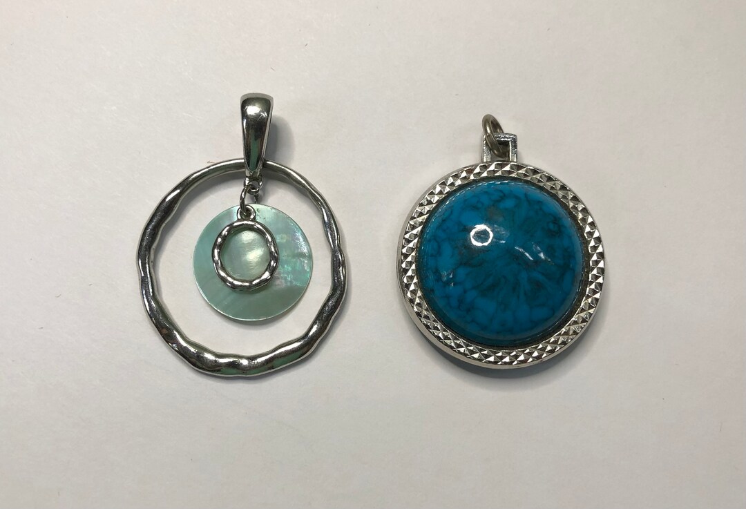 Set of Two Blue Vintage Pendants, One Light Blue Circle Pendants and ...