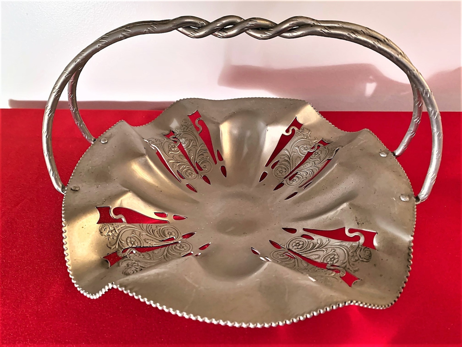 Hammered Aluminum Embossed Metal Basket W Twist Handle Hand - Etsy