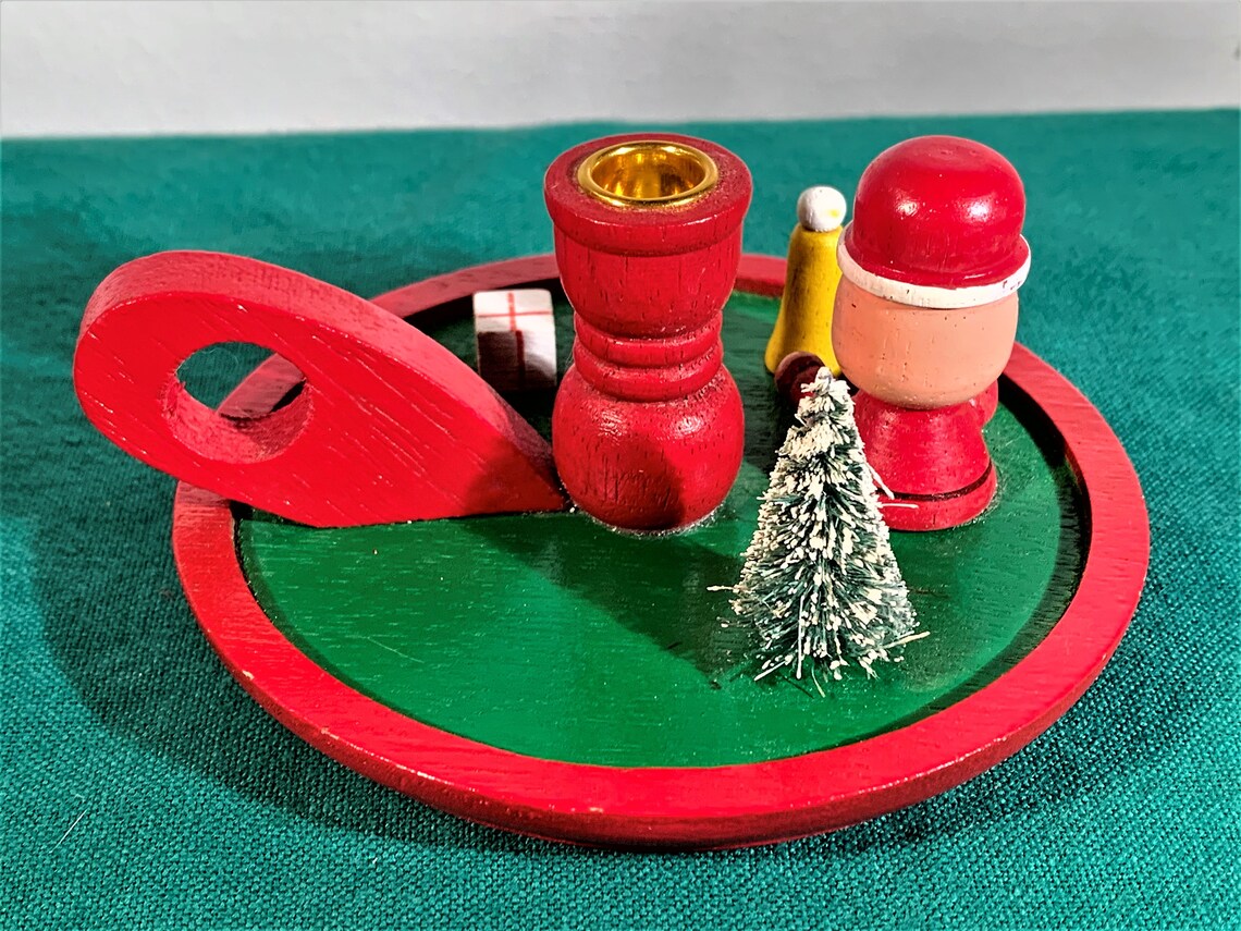 Vintage Giftco Santa Wooden Candlestick W Mini Bottle Brush - Etsy