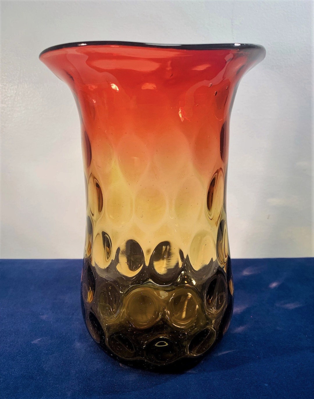 Antique Amberina Inverted Thumbprint Vase, Amber Cranberry Glass Spot ...