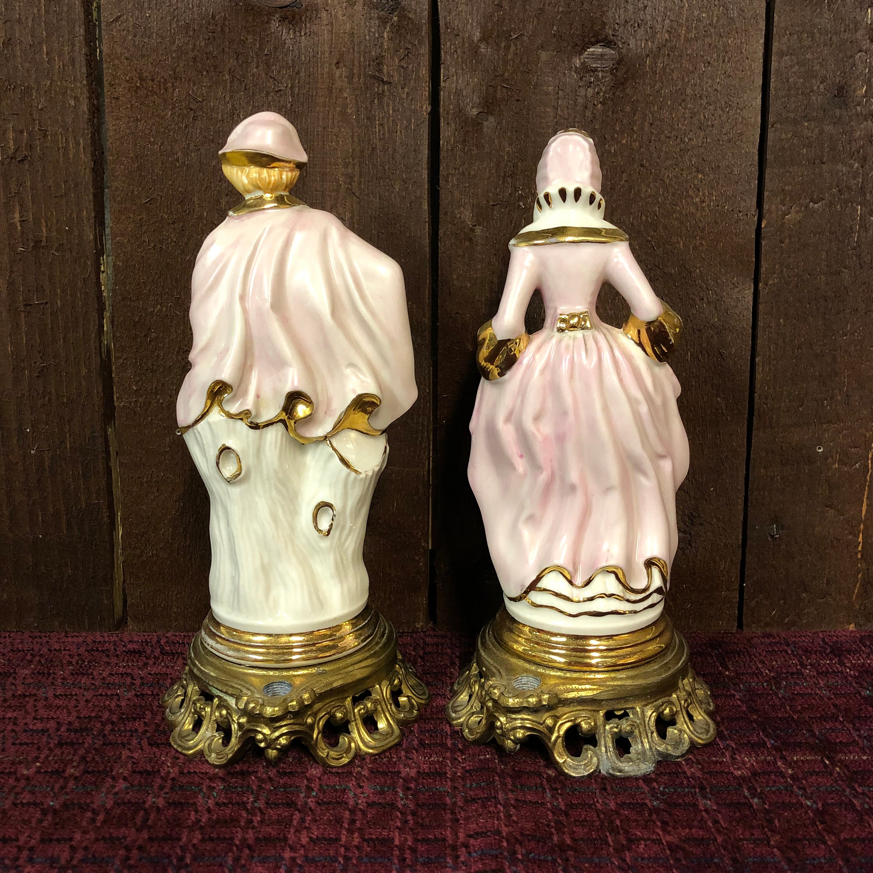 Vintage Victorian Man and Woman Lamp Bases With Metal Bottom in Pink ...