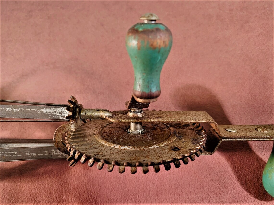 A & J Vintage Hand Beater Mixer W Green Wooden Handles Retro | Etsy