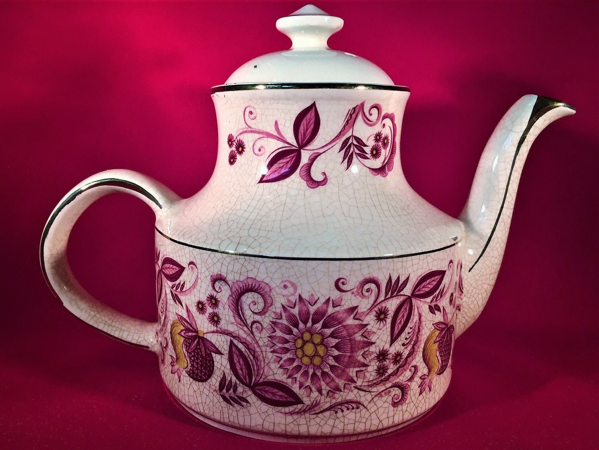 Antique Arthur Wood Teapot With Purple Pink and Yellow Floral - Etsy