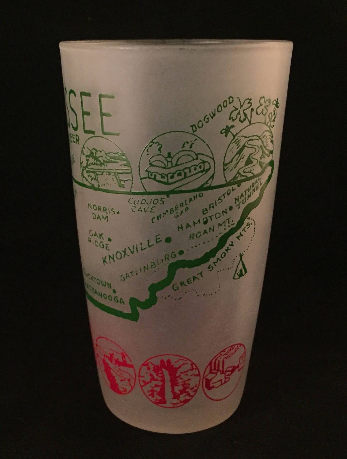 Vintage Souvenir Tennessee State Frosted Bar Glass - State Glass ...