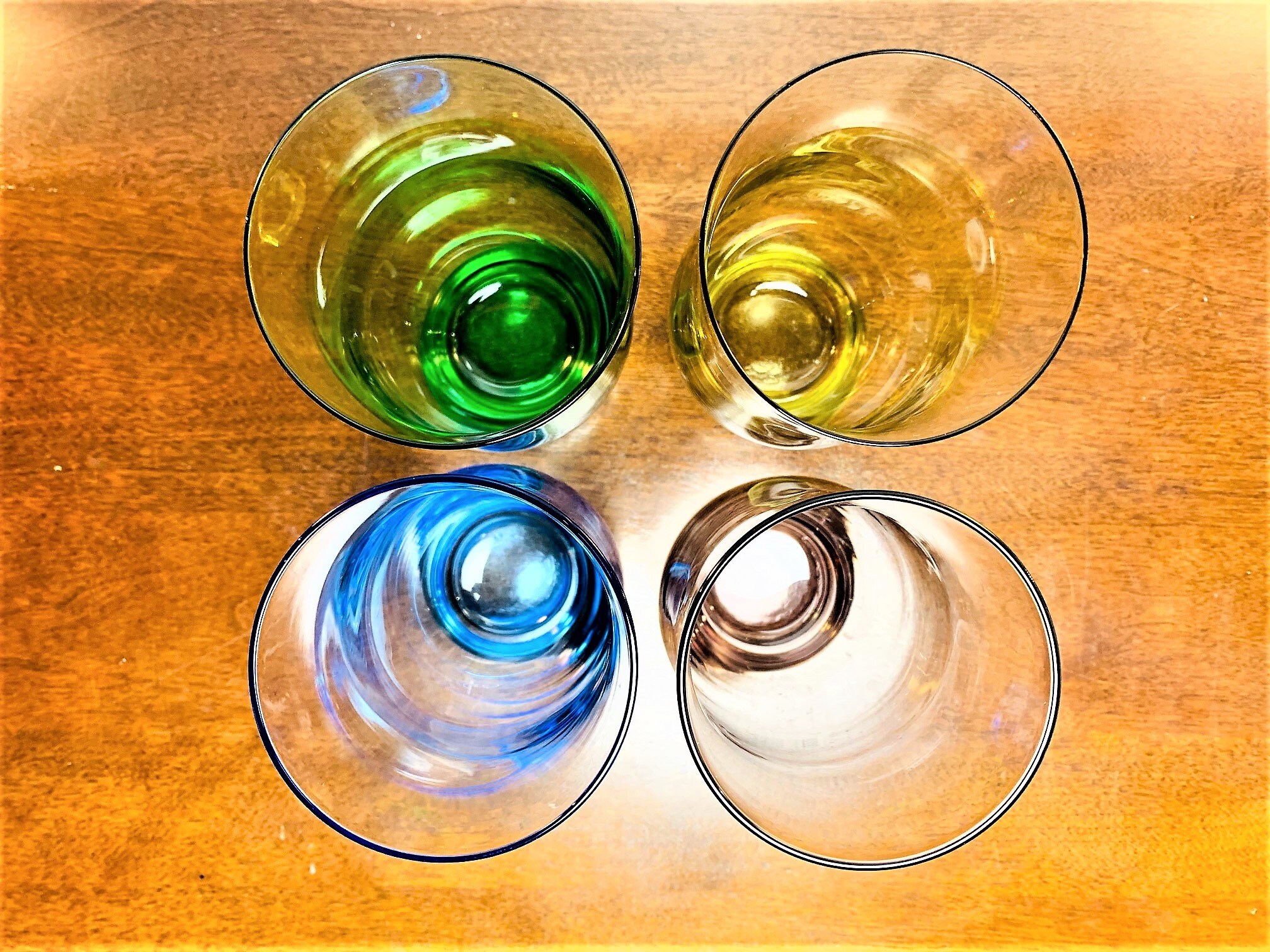 Vintage Round Bottom Colored Drinking / Bar Glasses Set of 4 | Etsy