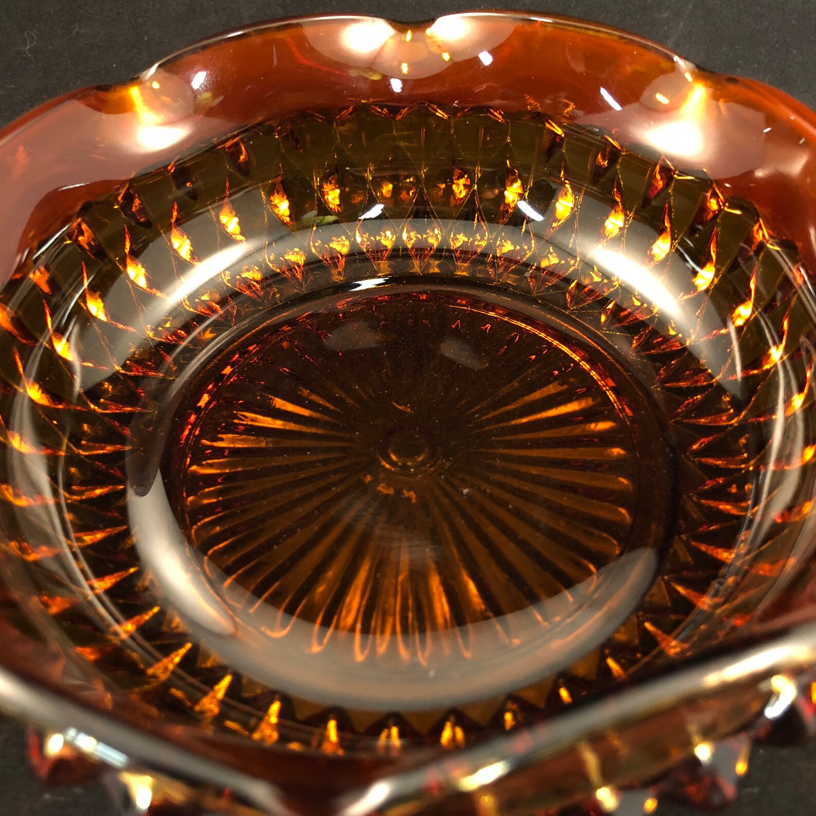 Vintage Amber Glass Diamond Point Bowl With Gold Trim and - Etsy