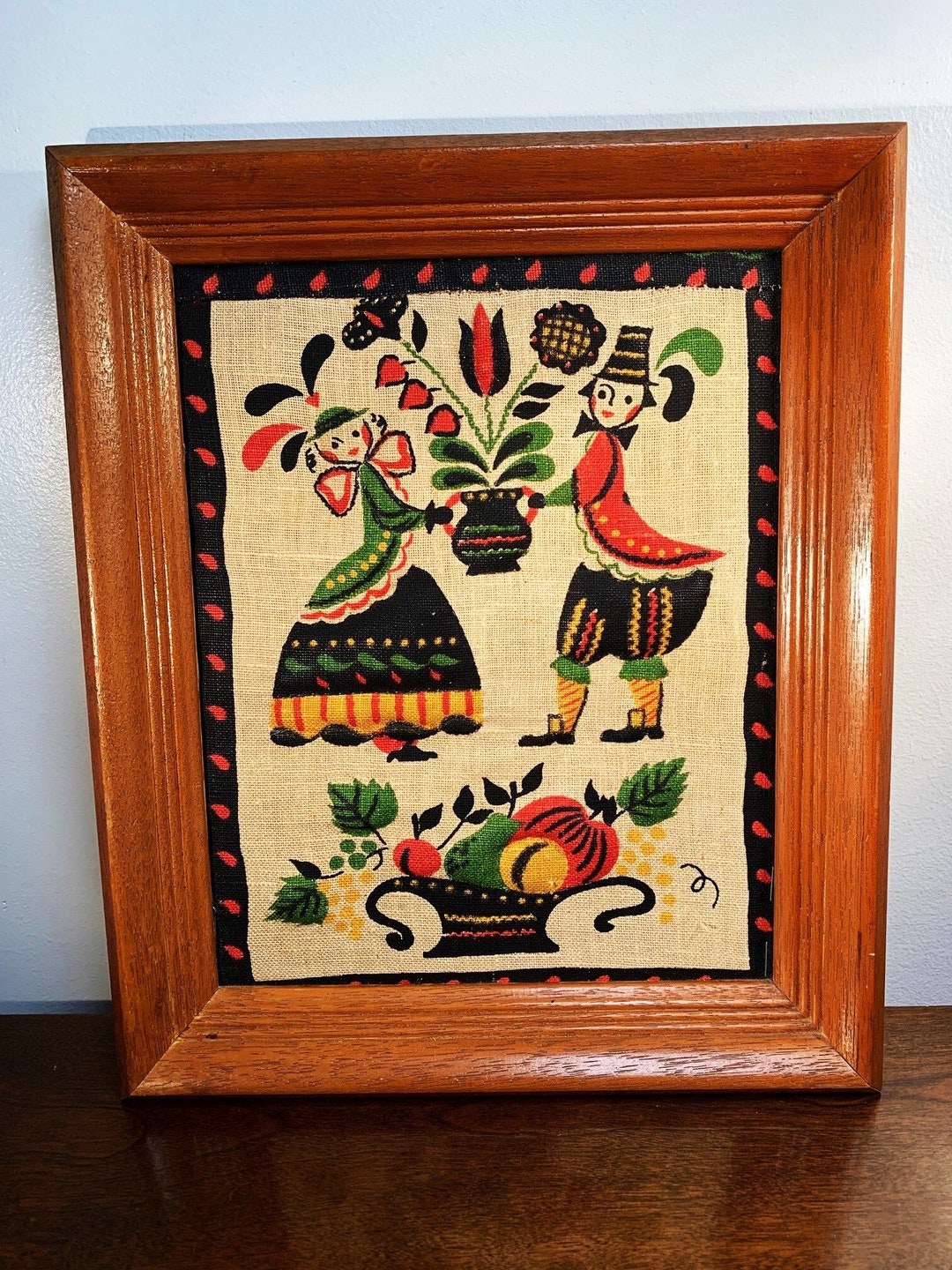 Vintage Burlap 3D Folk Art Framed Picture of Dutch Man and Woman ...