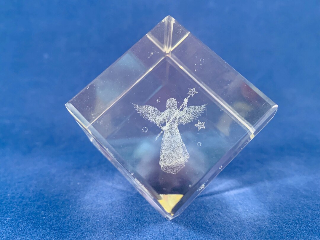 Vintage Laser Engraved Angel in Glass Cube/stands on Corner - Etsy