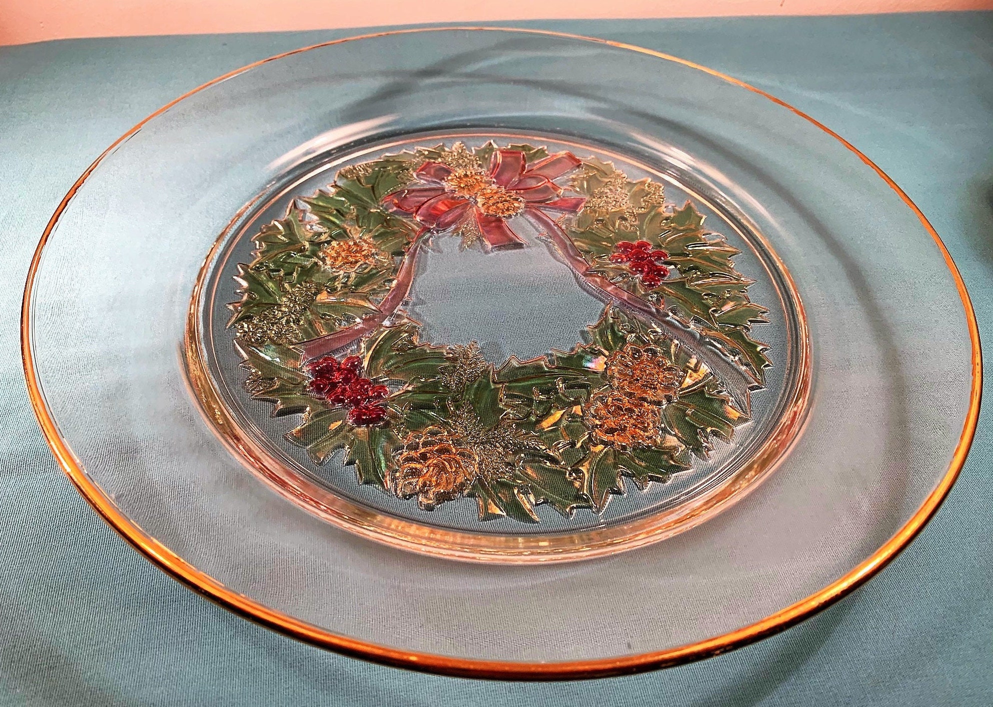 Vintage Large Glass Decorative Christmas Plate With Pastel - Etsy