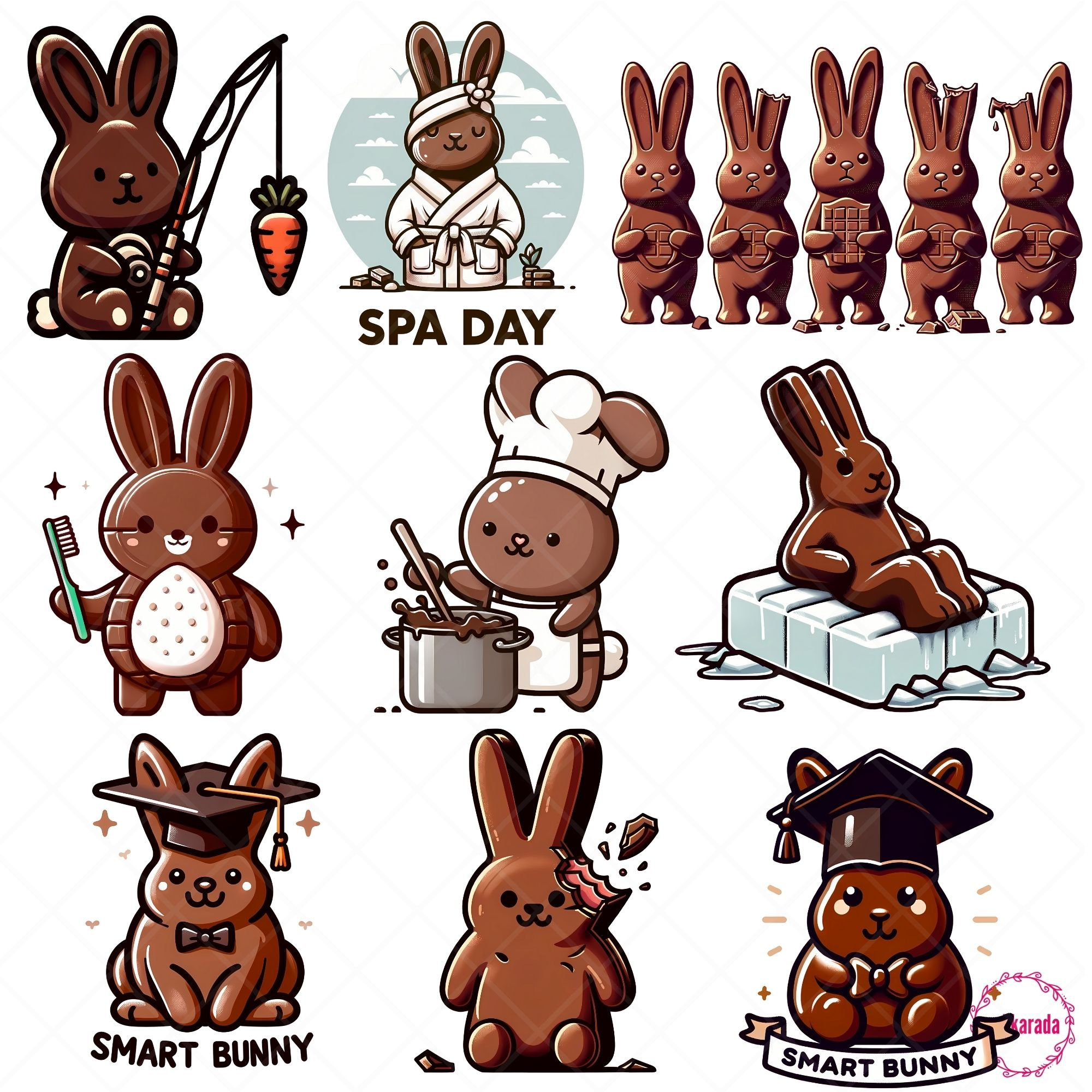 Easter Chocolate Bunny Clipart - Cute Springtime Illustrations, 25 PNG ...