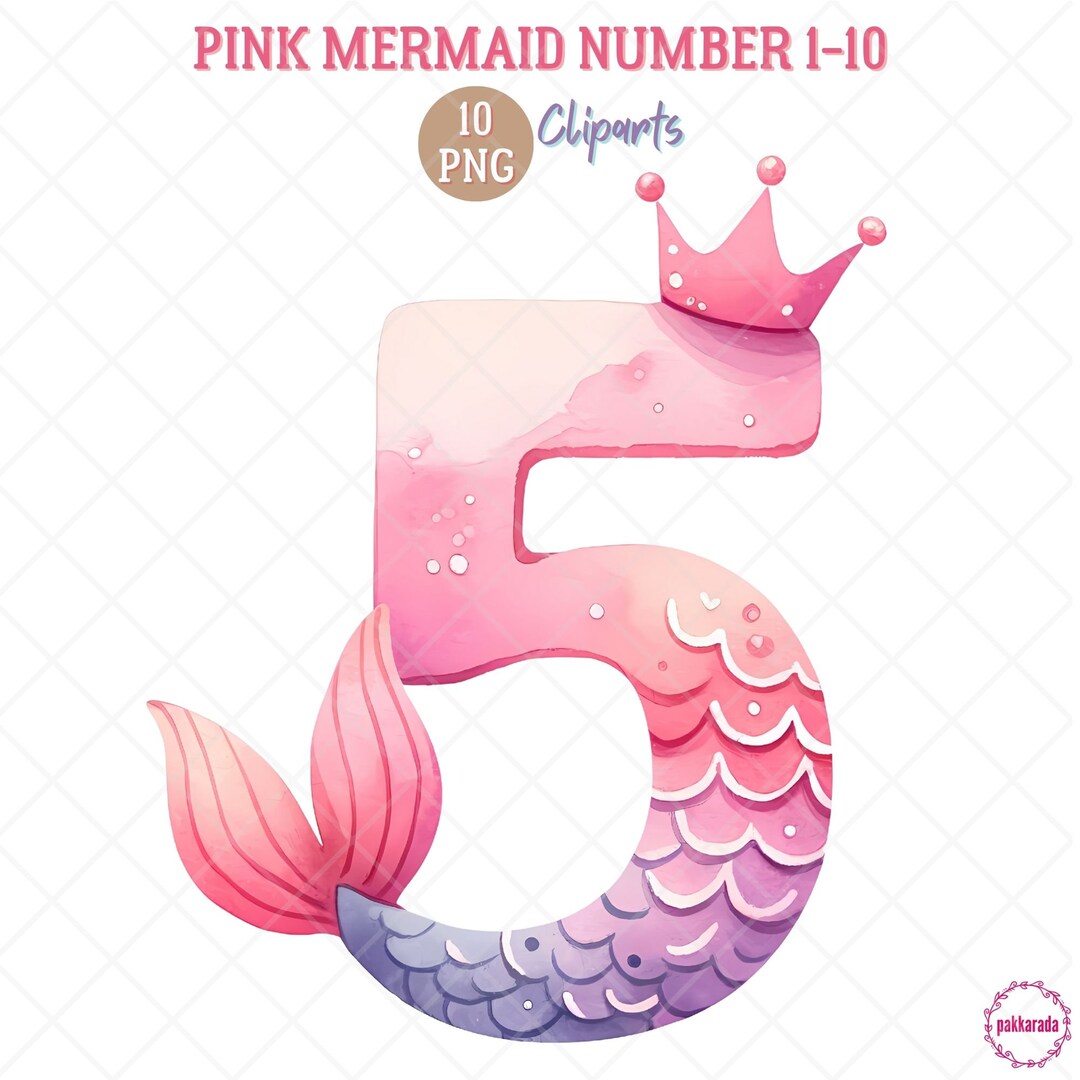 Watercolor Mermaid Crown Number Clipart - Pastel Birthday Party Decor ...