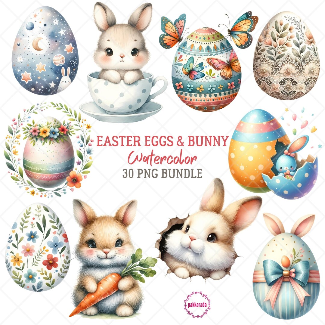 Charming Watercolor Easter Bundle | 30-piece PNG Collection | Cute ...