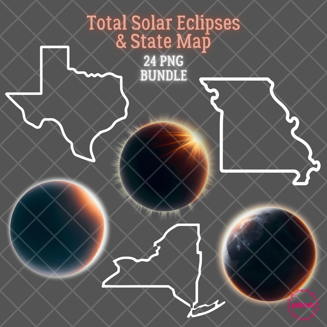USA Total Solar Eclipse, US State Map, PNG Bundle, Spring April 8.24 ...