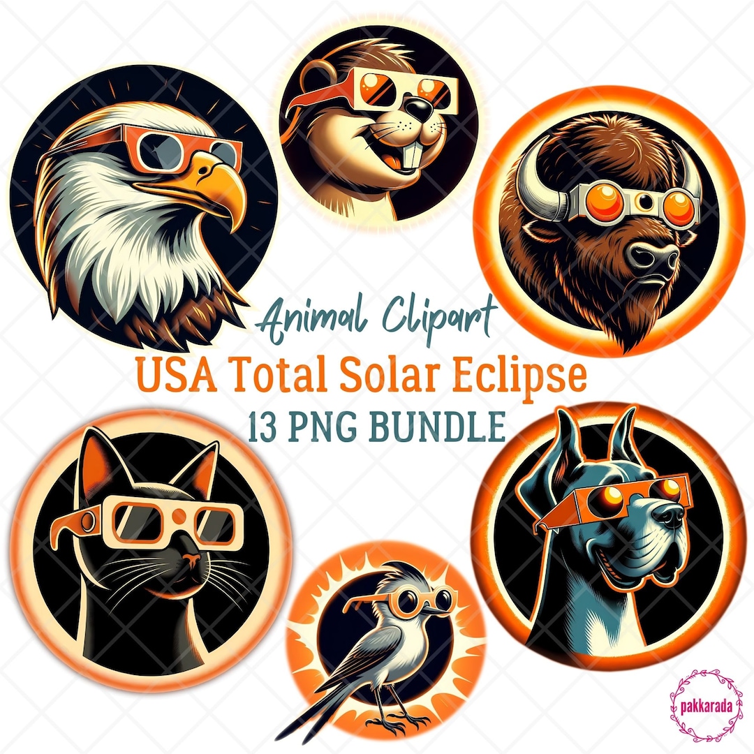Animal Wearing Total Solar Eclipse Glasses, USA, PNG Clipart Bundle, 4. ...