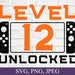 Level 12 Unlocked, 12th Birthday Svg, Birthday Boy Svg, 12th Birthday ...