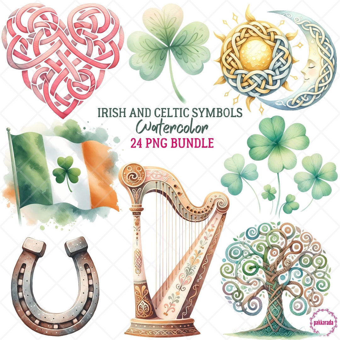 Watercolor Celtic Heritage Bundle , St. Patrick's Day Irish Clipart, 24 ...