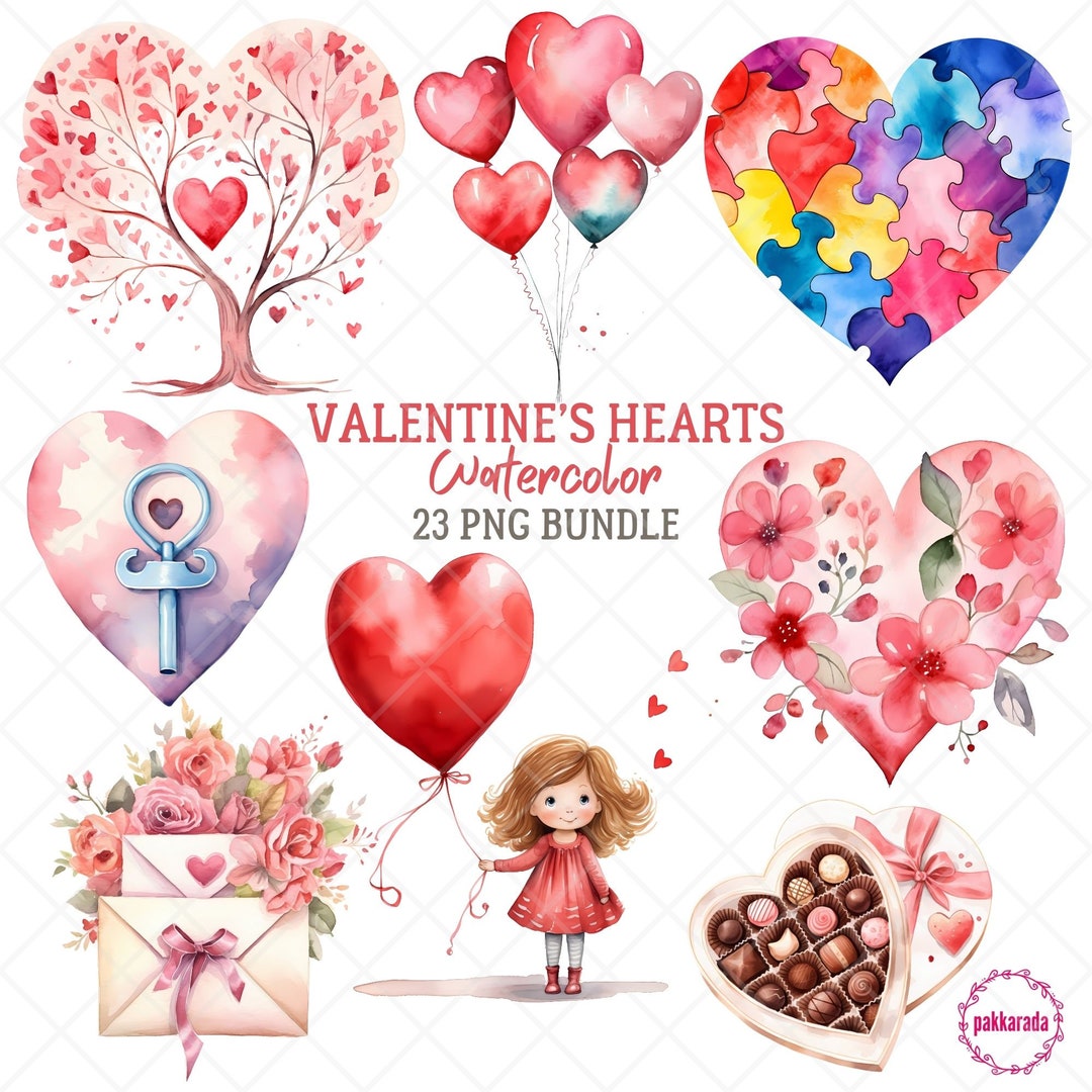 Watercolor Valentine's Heart Clipart, Sublimation PNG Files, Valentine ...