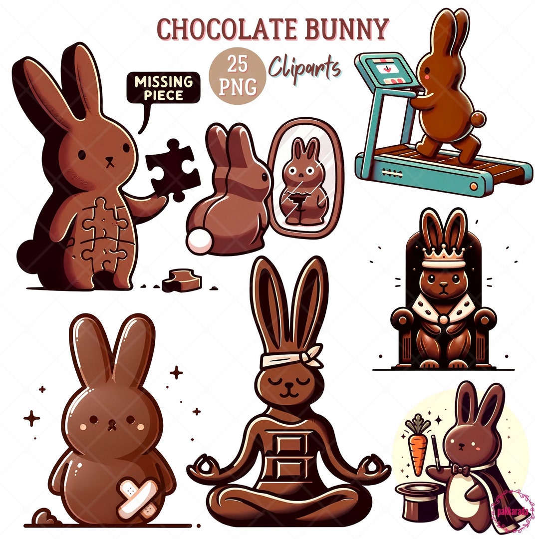 Easter Chocolate Bunny Clipart - Cute Springtime Illustrations, 25 PNG ...
