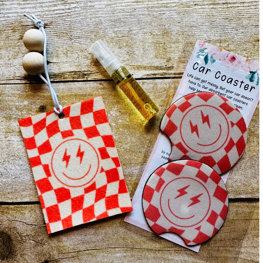 Car Bundle Retro Smile Face Checkers Car Accessories Set/car - Etsy