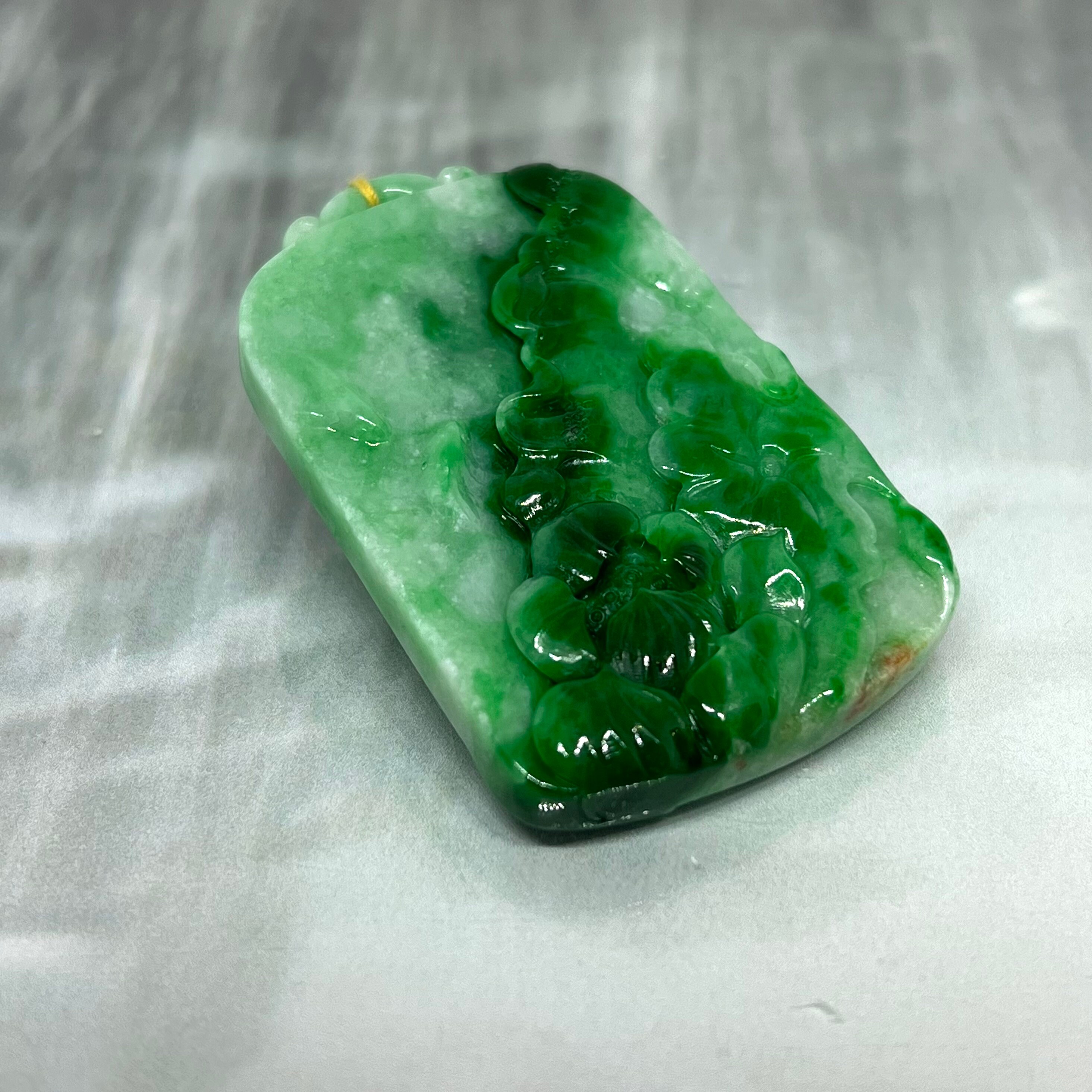 Vintage Emerald Green Jadeite Jade A Grade Carved With Lotus Pendant ...