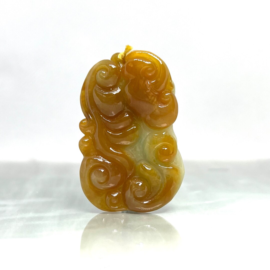 Vintage Yellow Brown Jadeite Jade A Grade Carved With Ruyi Pendant 44mm ...