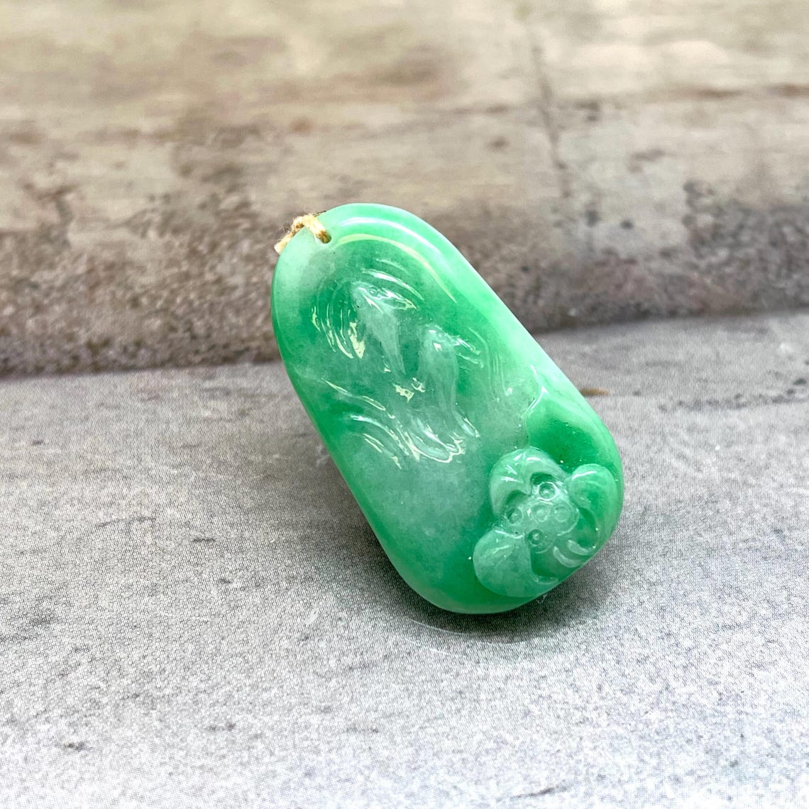 Natural Apple Green Jadeite Jade A Grade Carved With Lotus and Fish ...