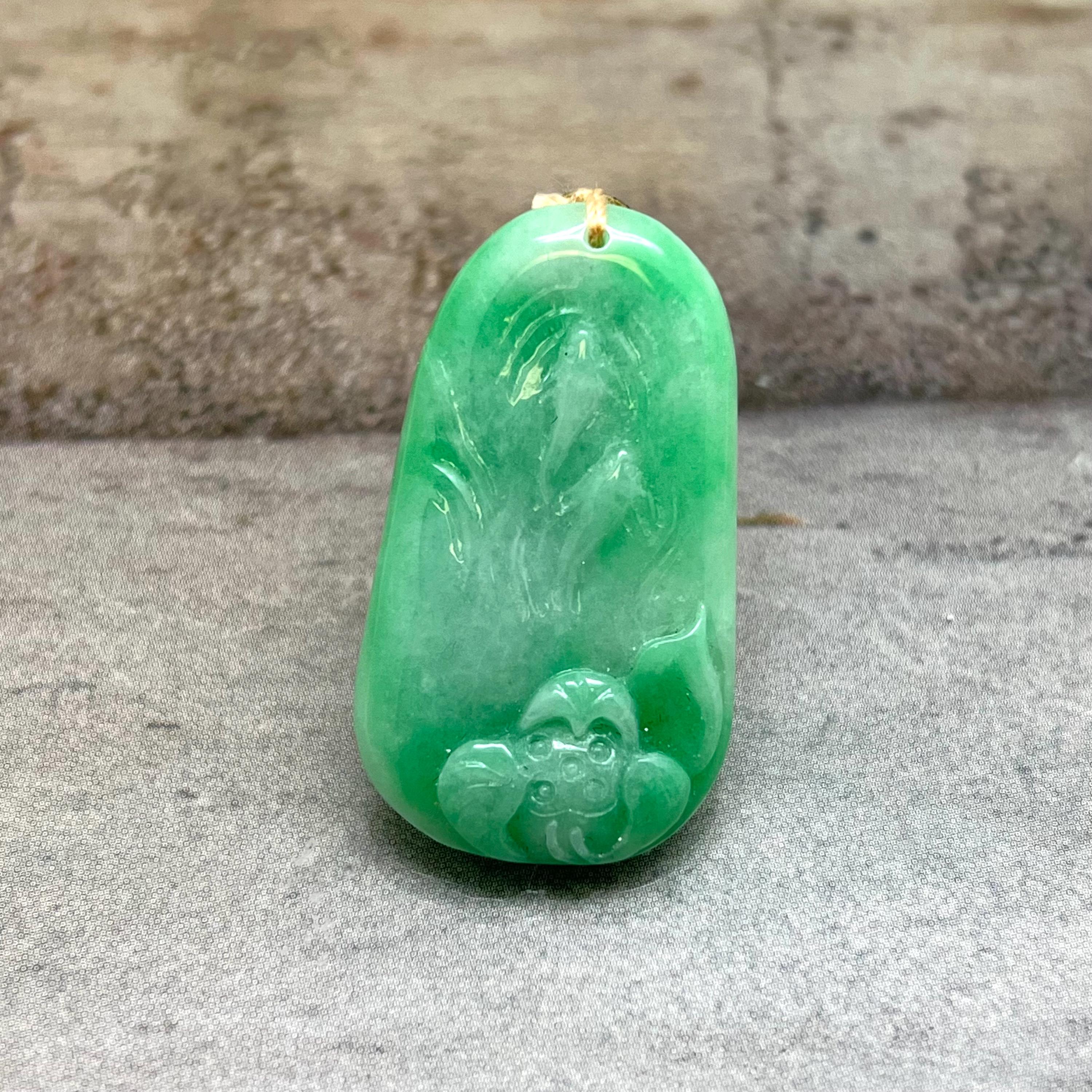 Natural Apple Green Jadeite Jade A Grade Carved With Lotus and Fish ...