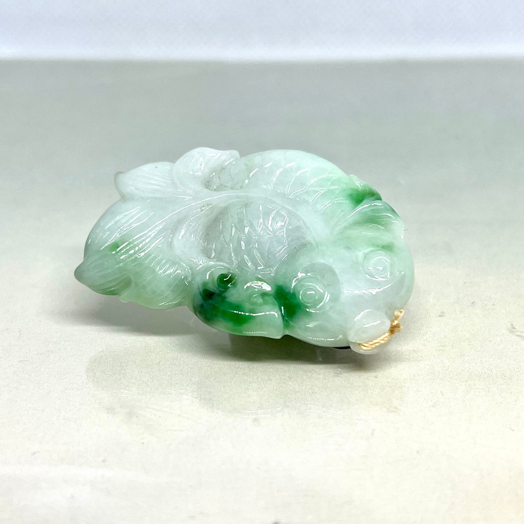 Vintage Green Jadeite Jade A Grade Carved With Goldfish Pendant 48mm(l ...