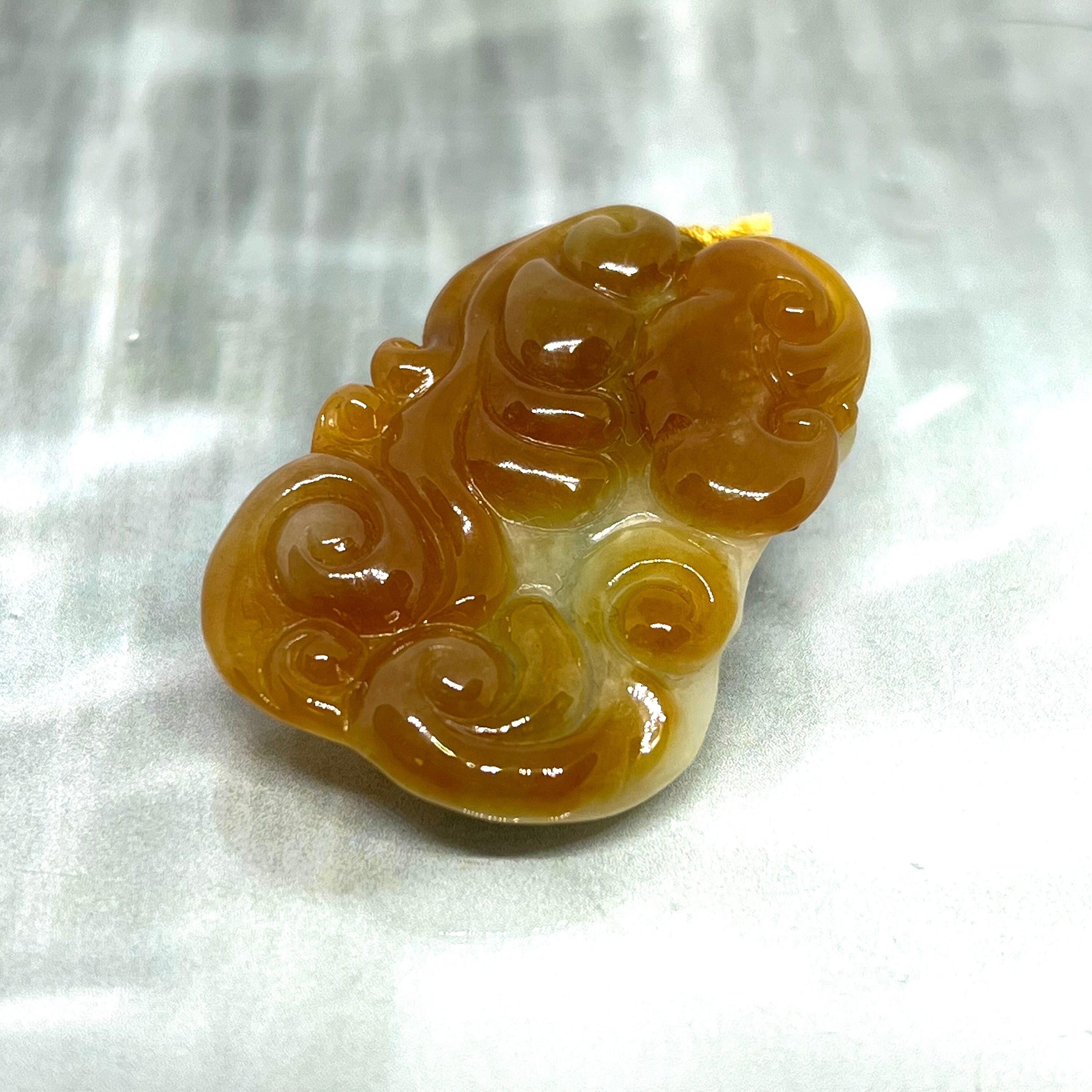 Vintage Yellow Brown Jadeite Jade A Grade Carved With Ruyi Pendant ...