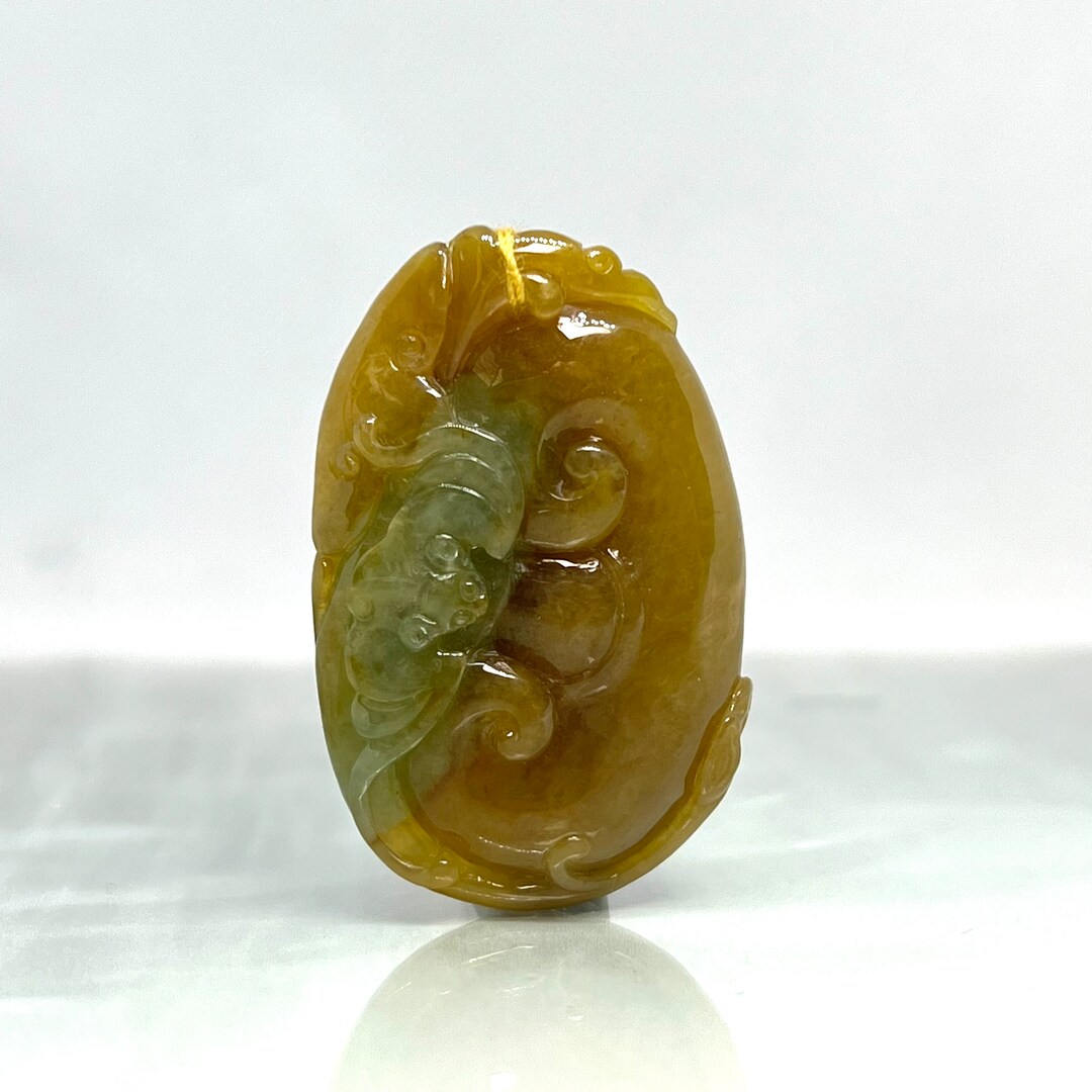 Vintage Green Brown Jadeite Jade A Grade Carved With Bat and Ruyi ...