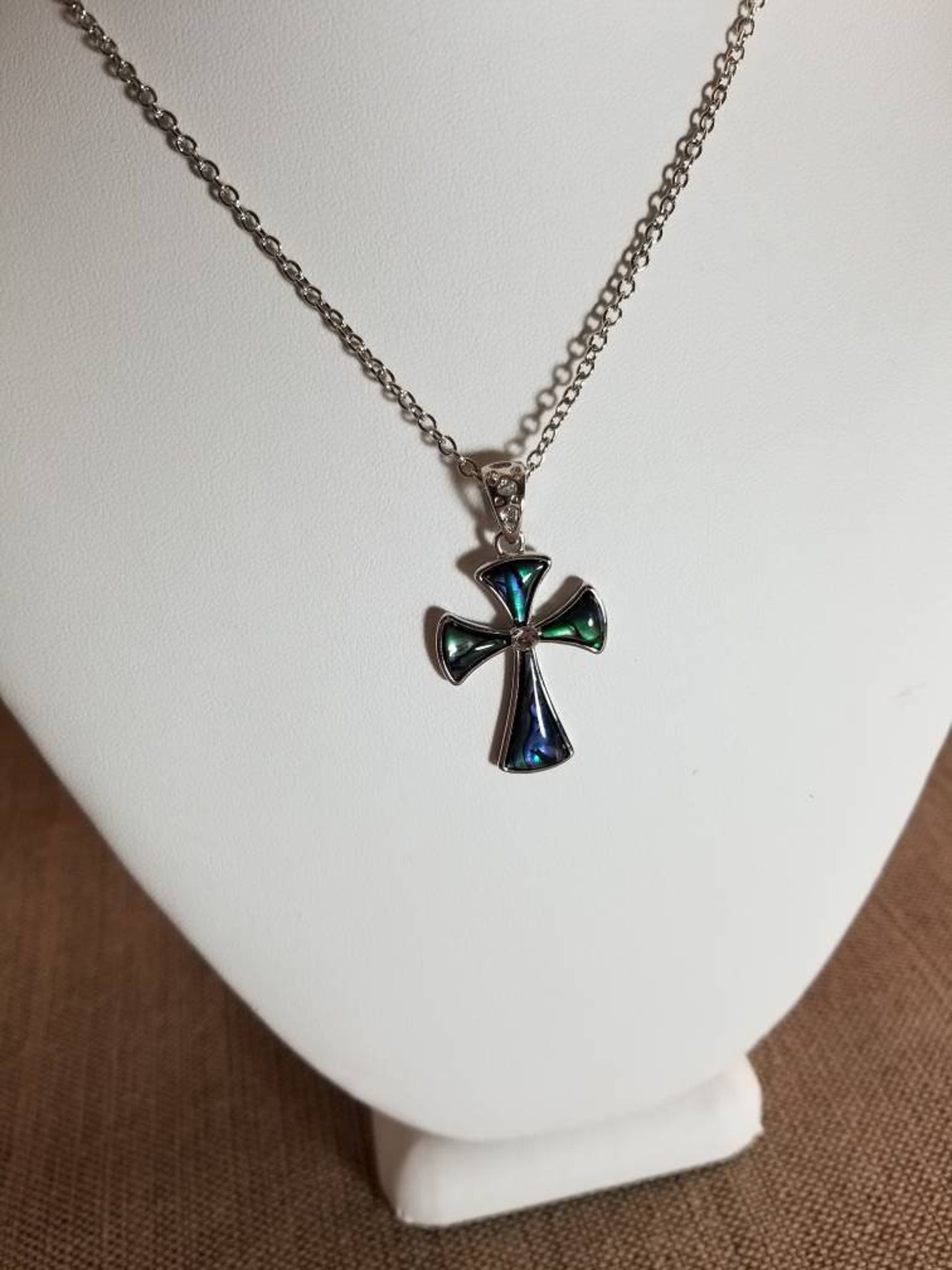 Silver Chain Cross Pendant Necklace Green Blue Inlay Cross - Etsy.de
