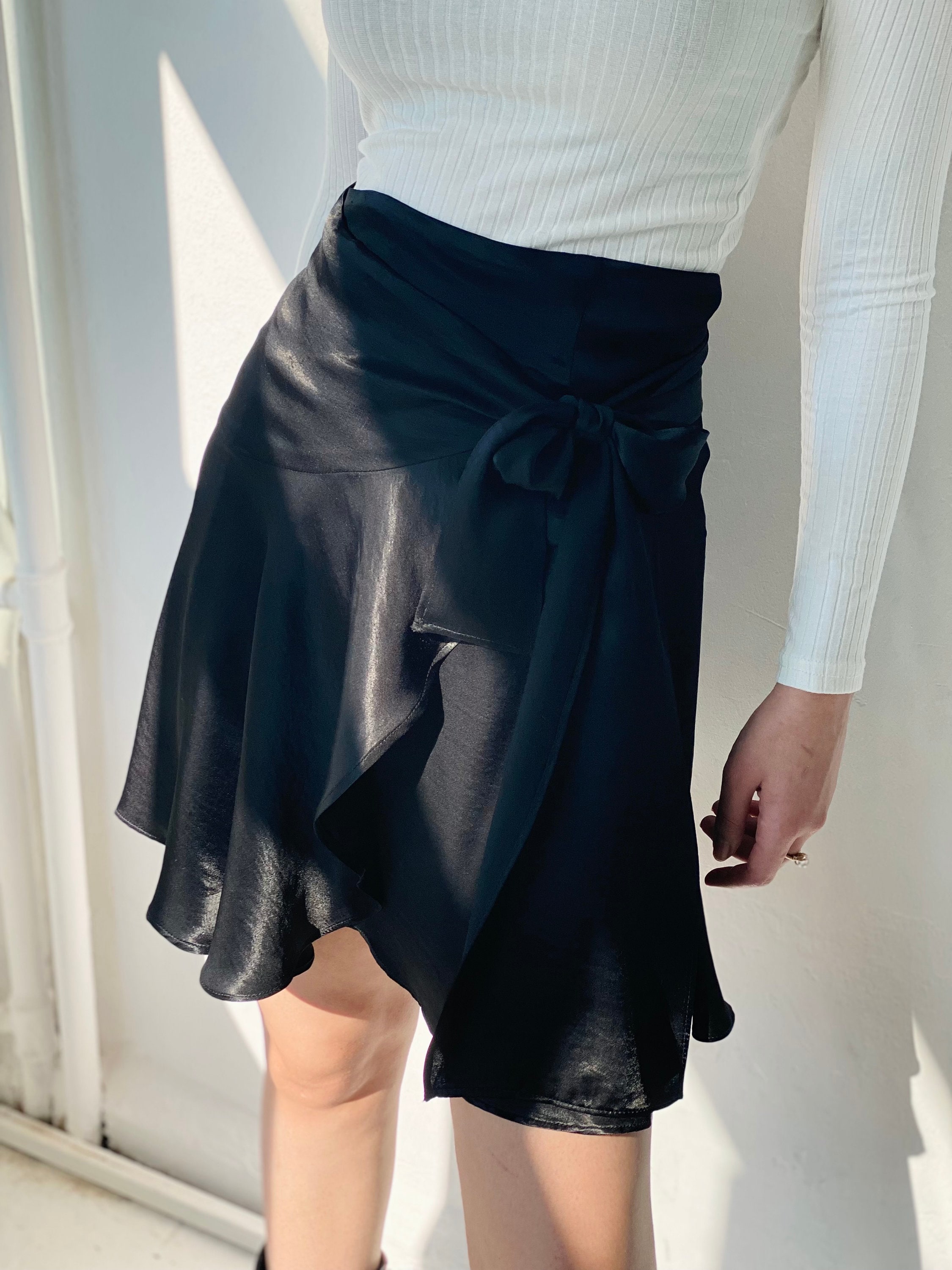 Women’s Cotton A-line Mini Wrap Skirt, Adjustable Waist Skirt, Solid ...