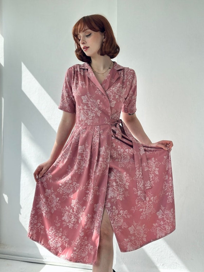 Lady Wrap Floral Midi Dres 1950s Design Retro Style Retrobird - Etsy