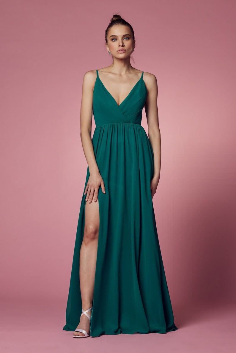 Chiffon Plus Size Bridesmaid Dress Leg Slip Skirt A Line Etsy