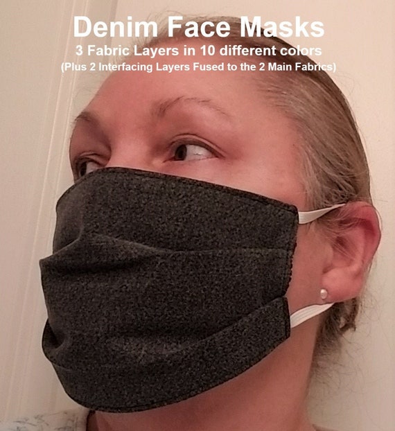Denim Protective/dust Mask 3 fabric Layers 2 interfacing - Etsy
