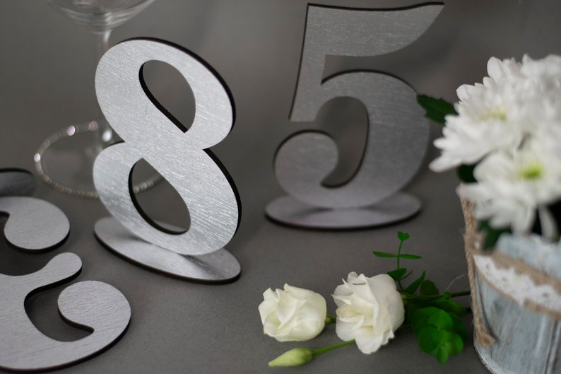 SILVER Table Numbers Wedding Table Decor Wooden Table Numbers | Etsy