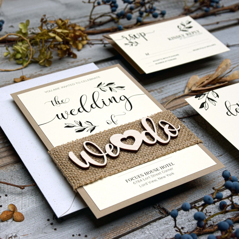 Rustic Wedding Invitations With Natural Burlap Ribbon Are Perfect for a ...