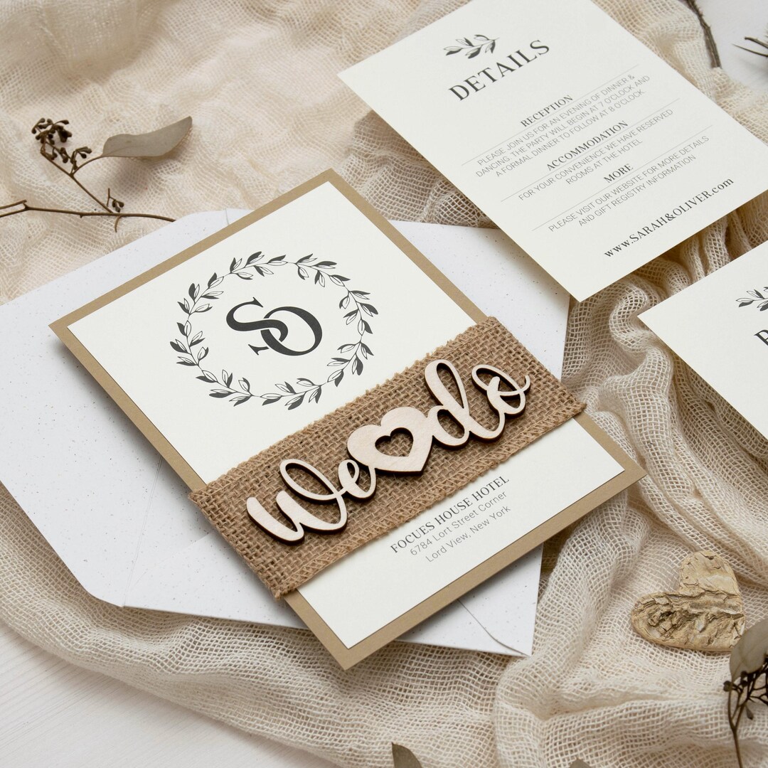 Rustic Wedding Invitations With Natural Burlap Ribbon - Rustic Wedding ...