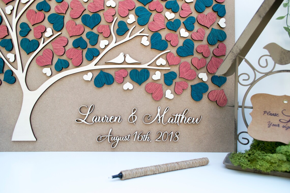3D LOVE TREE Wedding Guest Book Alternative Tree Wood Custom Unique ...
