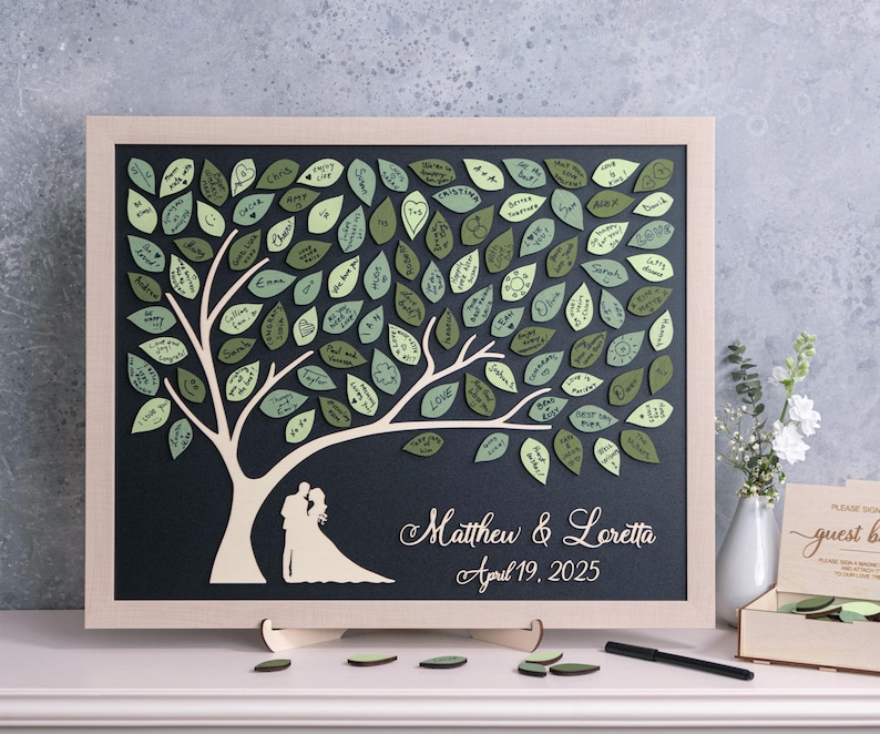 Magnetic Guest Book Tree of Life, Interactive Green Leaf Signing Board ...