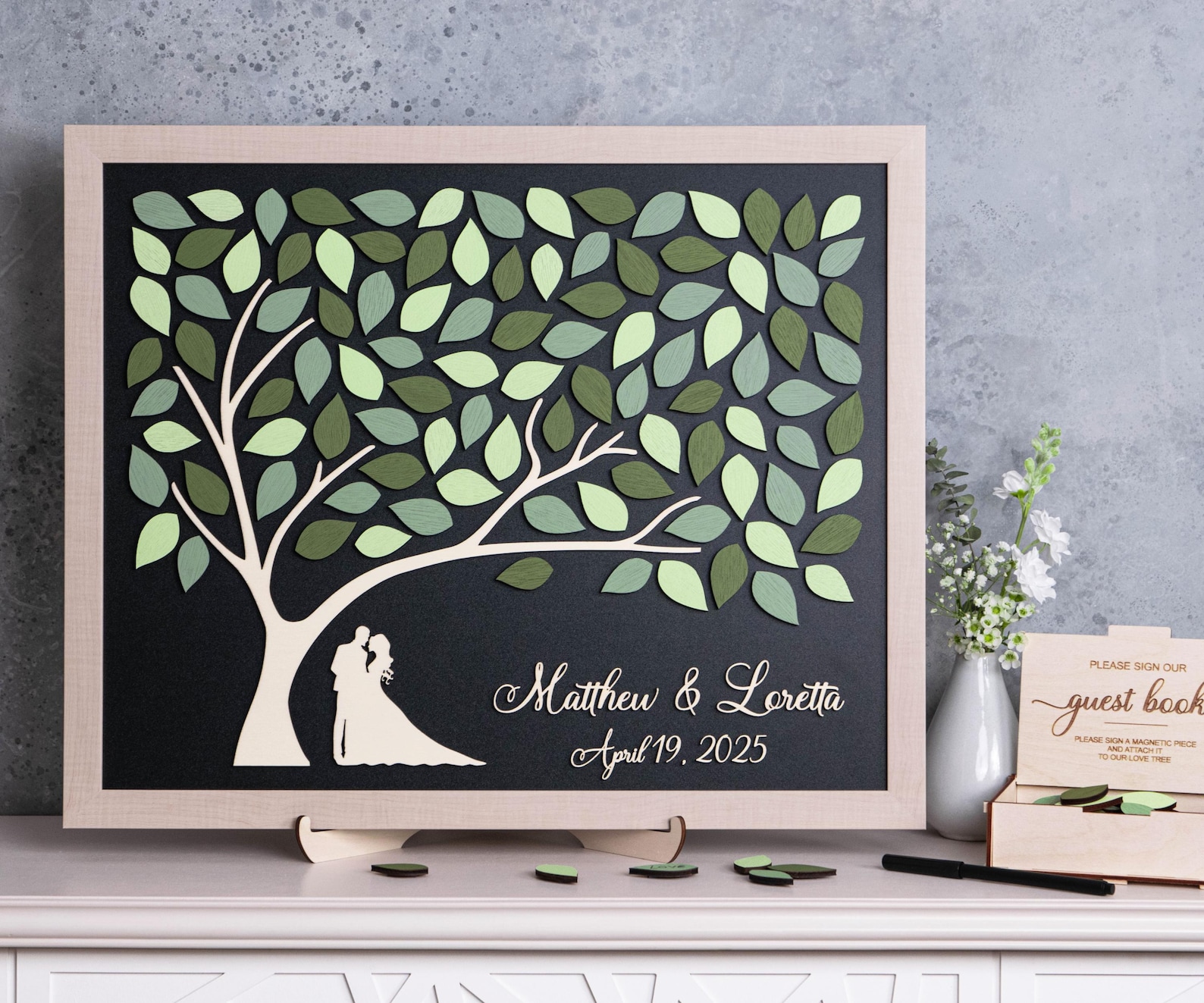 Magnetic Guest Book Tree of Life, Interactive Green Leaf Signing Board ...