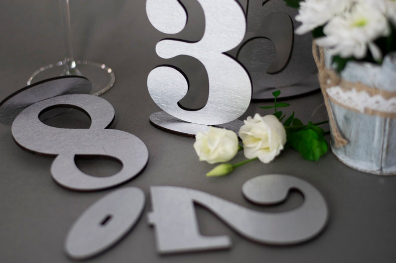 SILVER Table Numbers Wedding Table Decor Wooden Table Numbers | Etsy