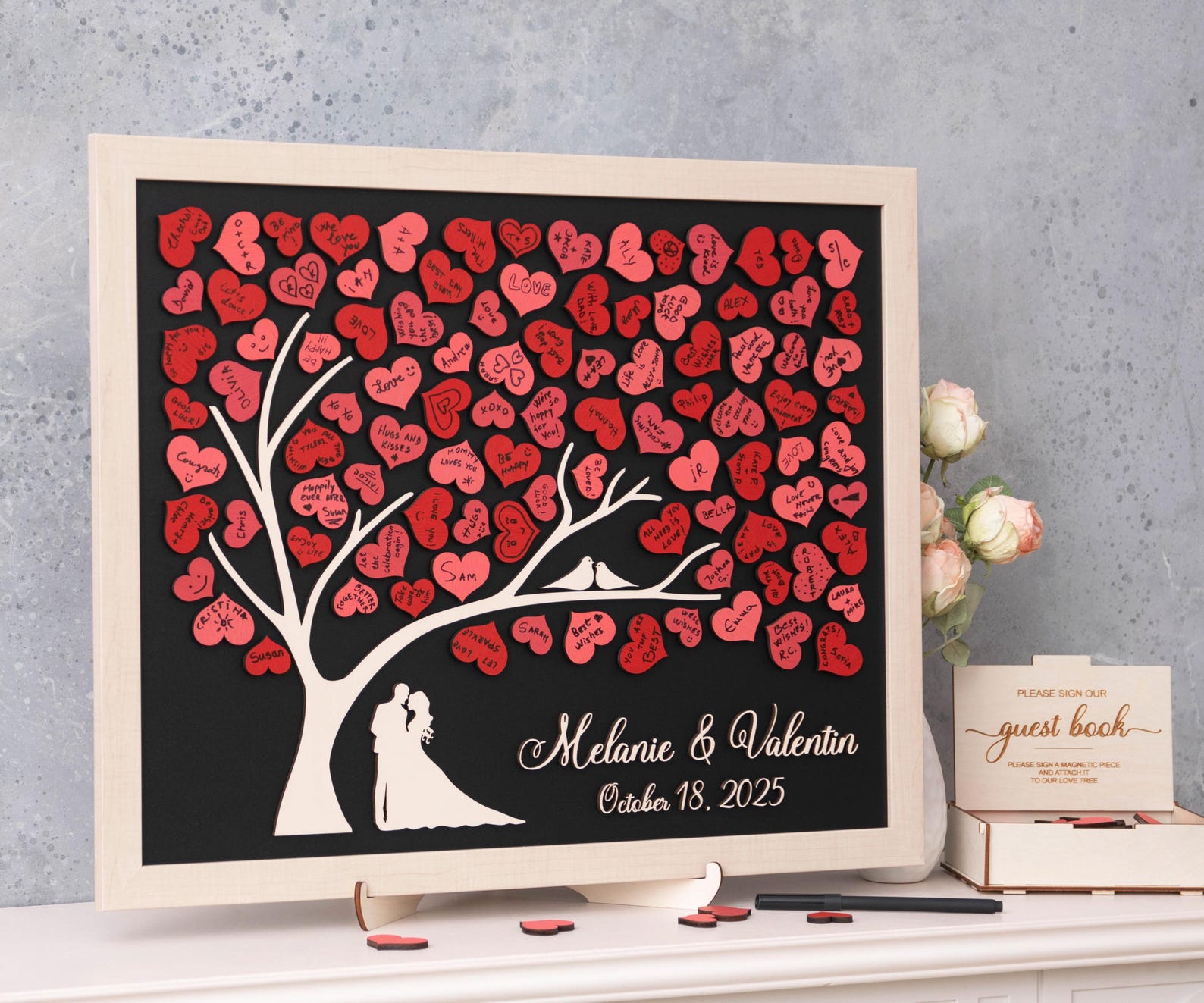 Red Heart Magnetic Guest Book Tree, Interactive Guest Signing Tree for ...