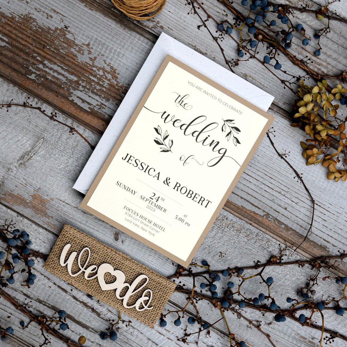 Rustic Wedding Invitations With Natural Burlap Ribbon Are Perfect for a ...