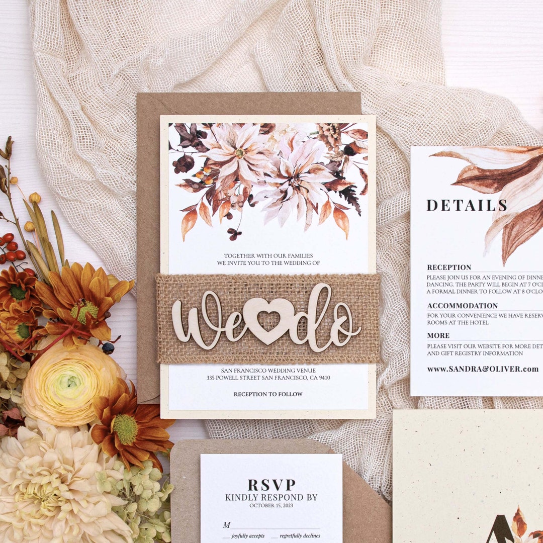 Fall Wedding Invitations With Natural Burlap Ribbon Are Perfect for an ...