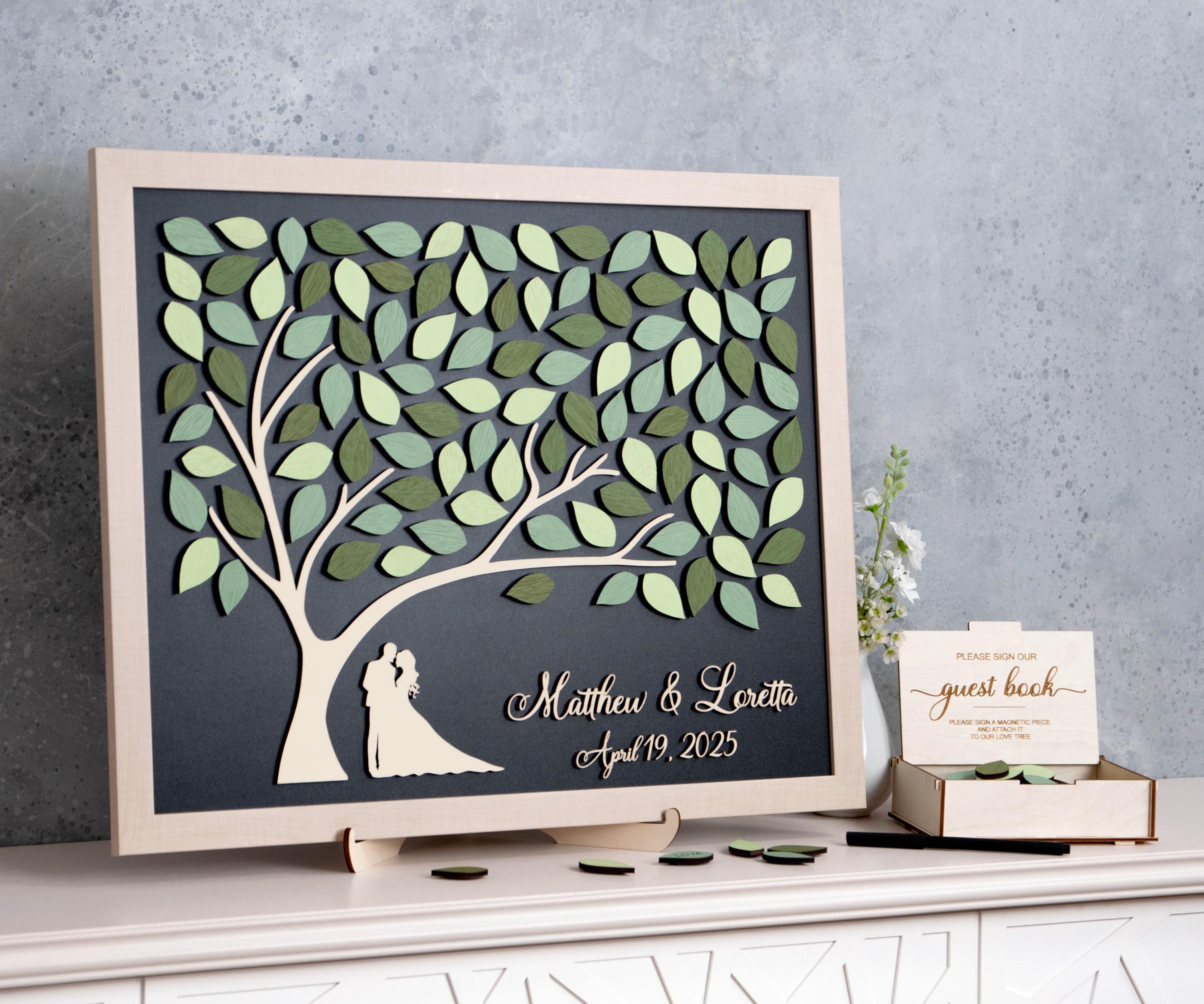 Magnetic Guest Book Tree of Life, Interactive Green Leaf Signing Board ...