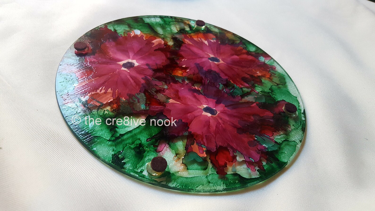 GLASS TRIVETS Set of 4 Round Tempered Glass Alcohol Inks - Etsy