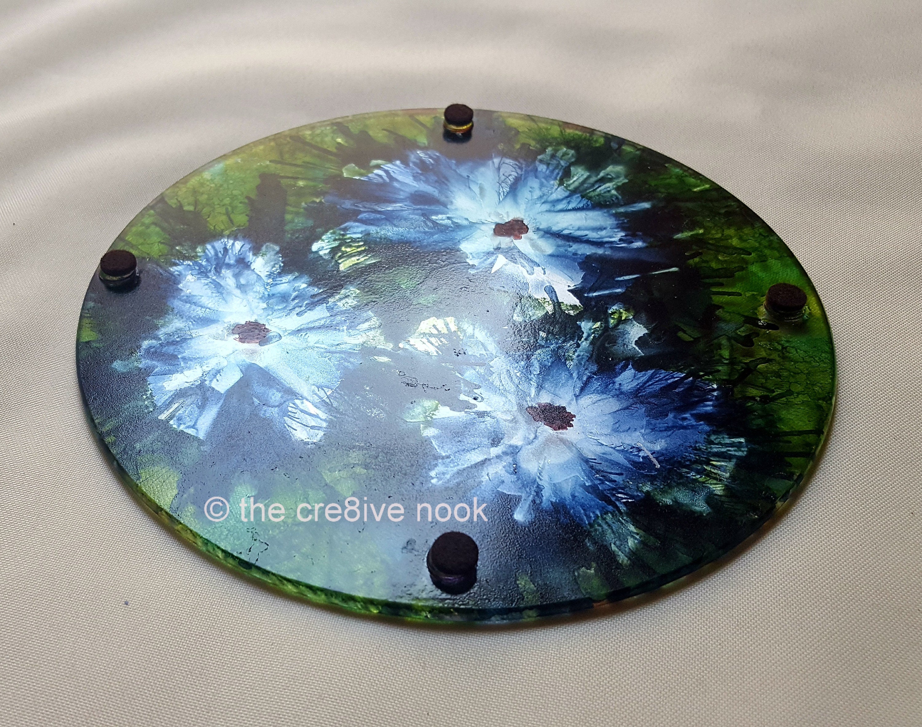 GLASS TRIVETS Set of 4, Round Tempered Glass, Alcohol Inks, Unique ...
