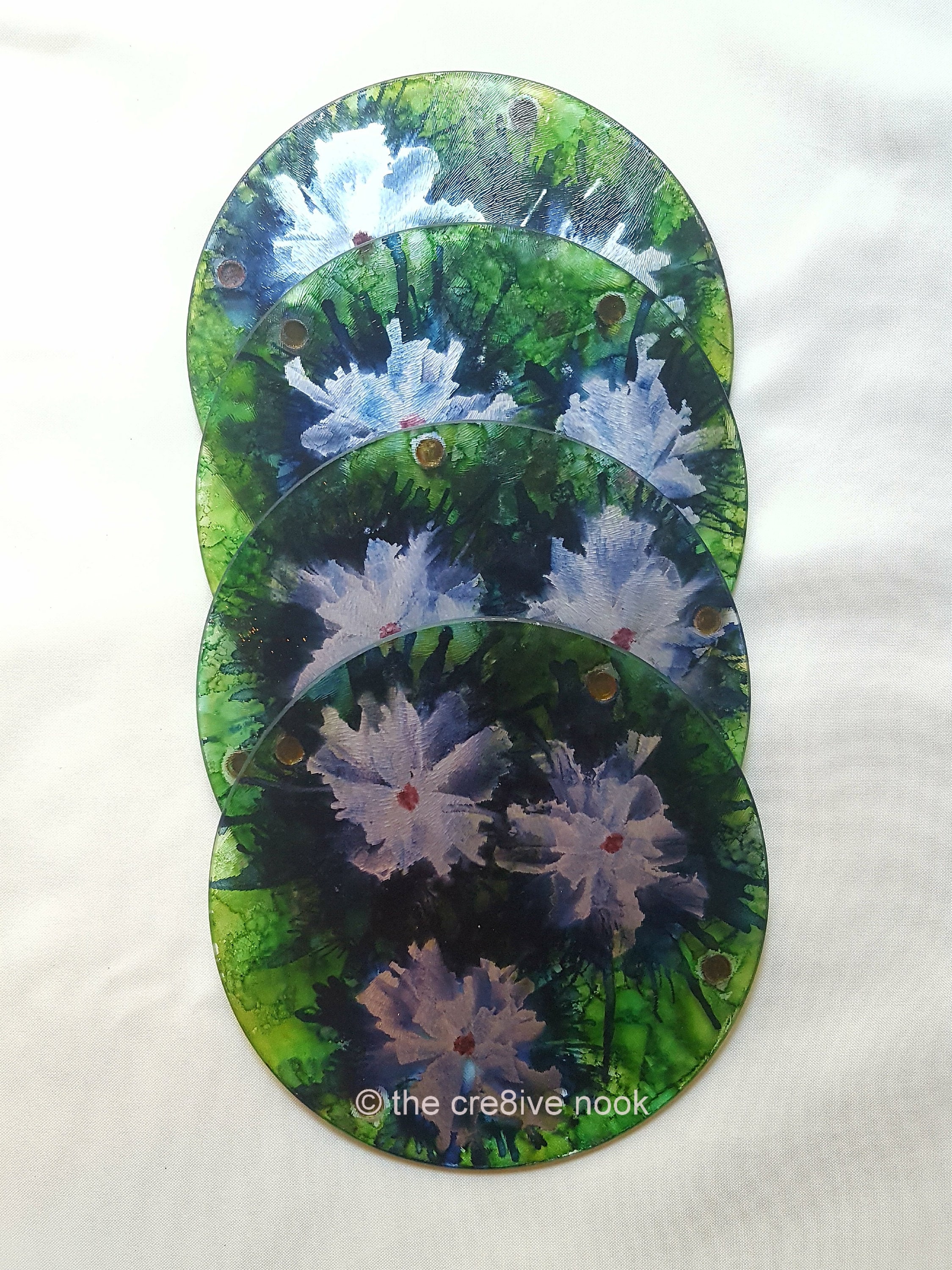 GLASS TRIVETS Set of 4, Round Tempered Glass, Alcohol Inks, Unique ...