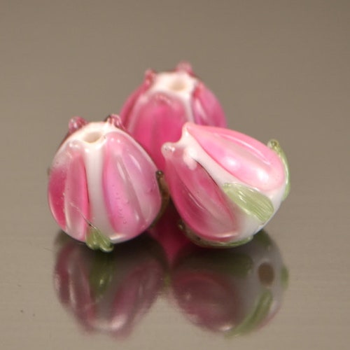 Pink Lampwork Flower Handmade Beads Artisan Glass Floral - Etsy